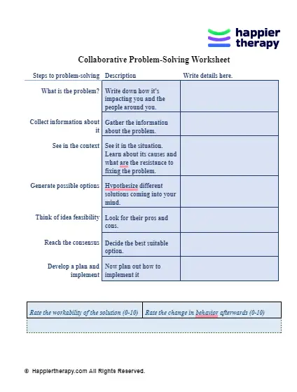 Collaborative Problem-Solving Worksheet | HappierTHERAPY