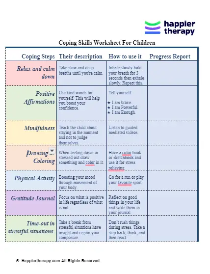 Coping Skills Worksheet For Children | HappierTHERAPY