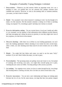 Examples of unhealthy Coping Strategies worksheet - HappierTHERAPY