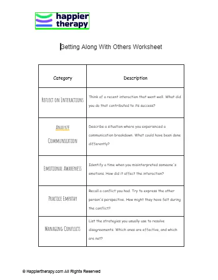 Getting Along With Others Worksheet | HappierTHERAPY