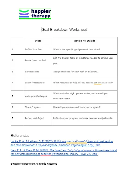 Goal Breakdown Worksheet | HappierTHERAPY