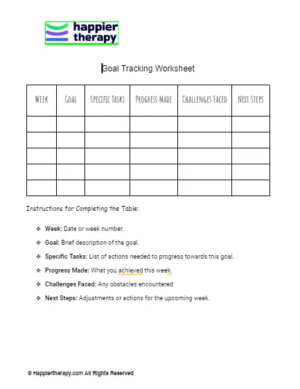Goal Tracking Worksheet | HappierTHERAPY