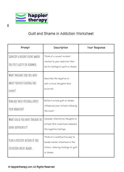 Shame And Guilt Worksheets Shame Worksheet Etsy