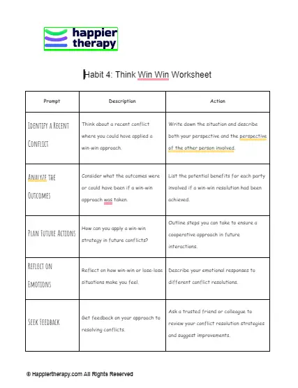 Habit 4 Think Win Win Worksheet | HappierTHERAPY